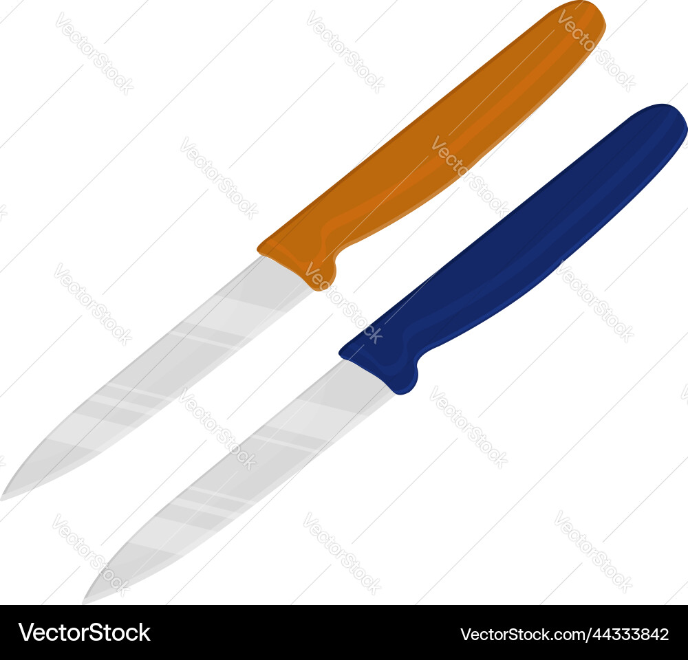 Two colorful kitchen knives on a white background Vector Image