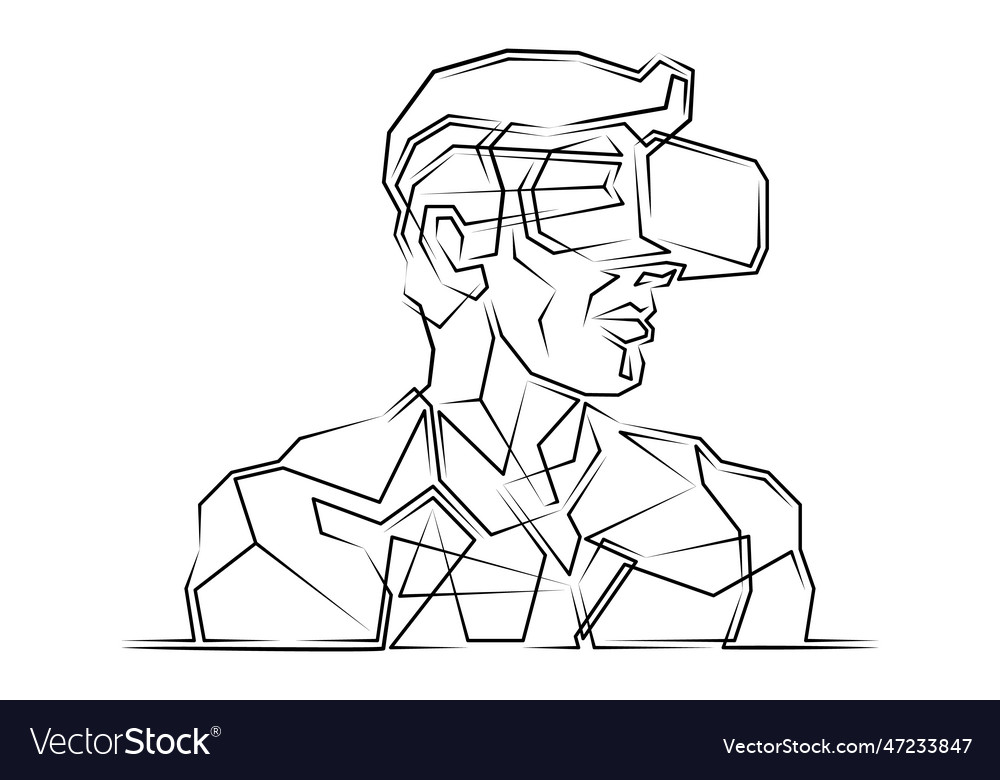 A man wearing virtual reality glasses augmented Vector Image A man wearing virtual reality glasses augmented Vector Image
