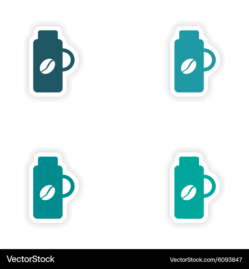 Assembly realistic sticker design on paper thermos