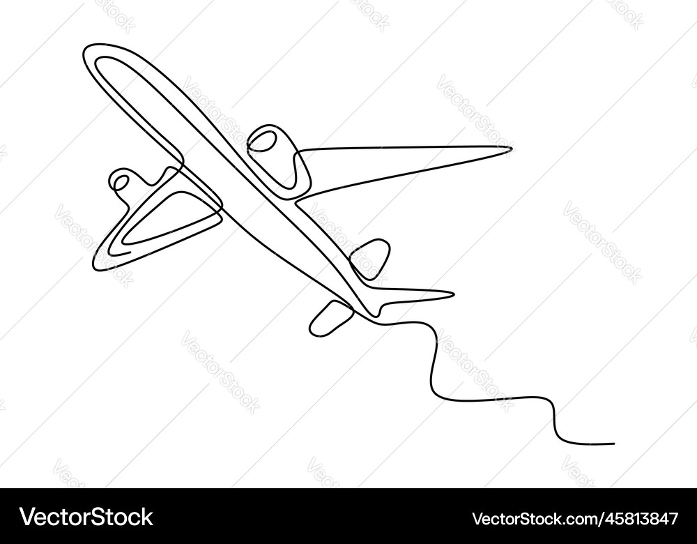 Continuous one line drawing of airplane Royalty Free Vector