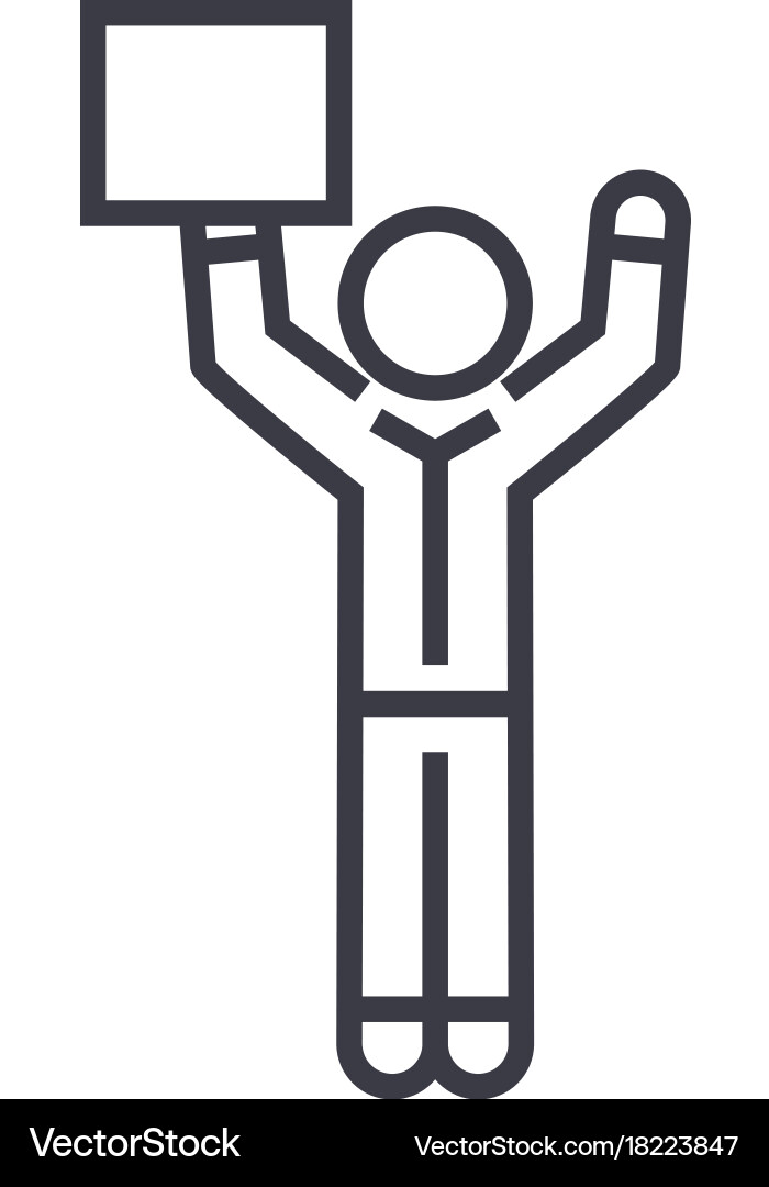 Man with hands up and advertising linear icon Vector Image