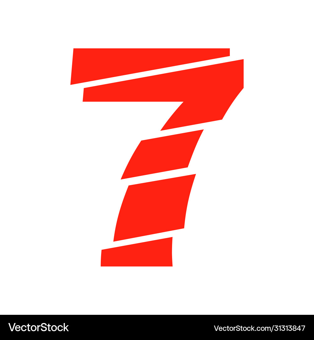 Modern red 7 number design numeral trendy flat Vector Image