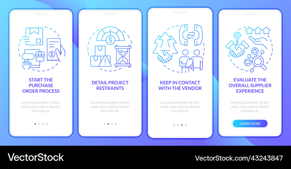 Purchasing process flow blue gradient onboarding Vector Image