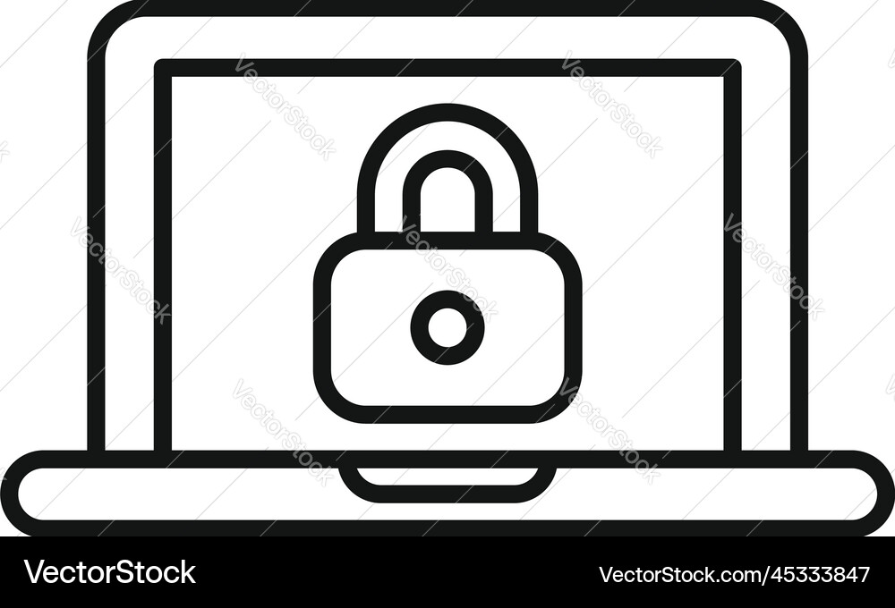 Secured laptop icon outline cipher data Royalty Free Vector