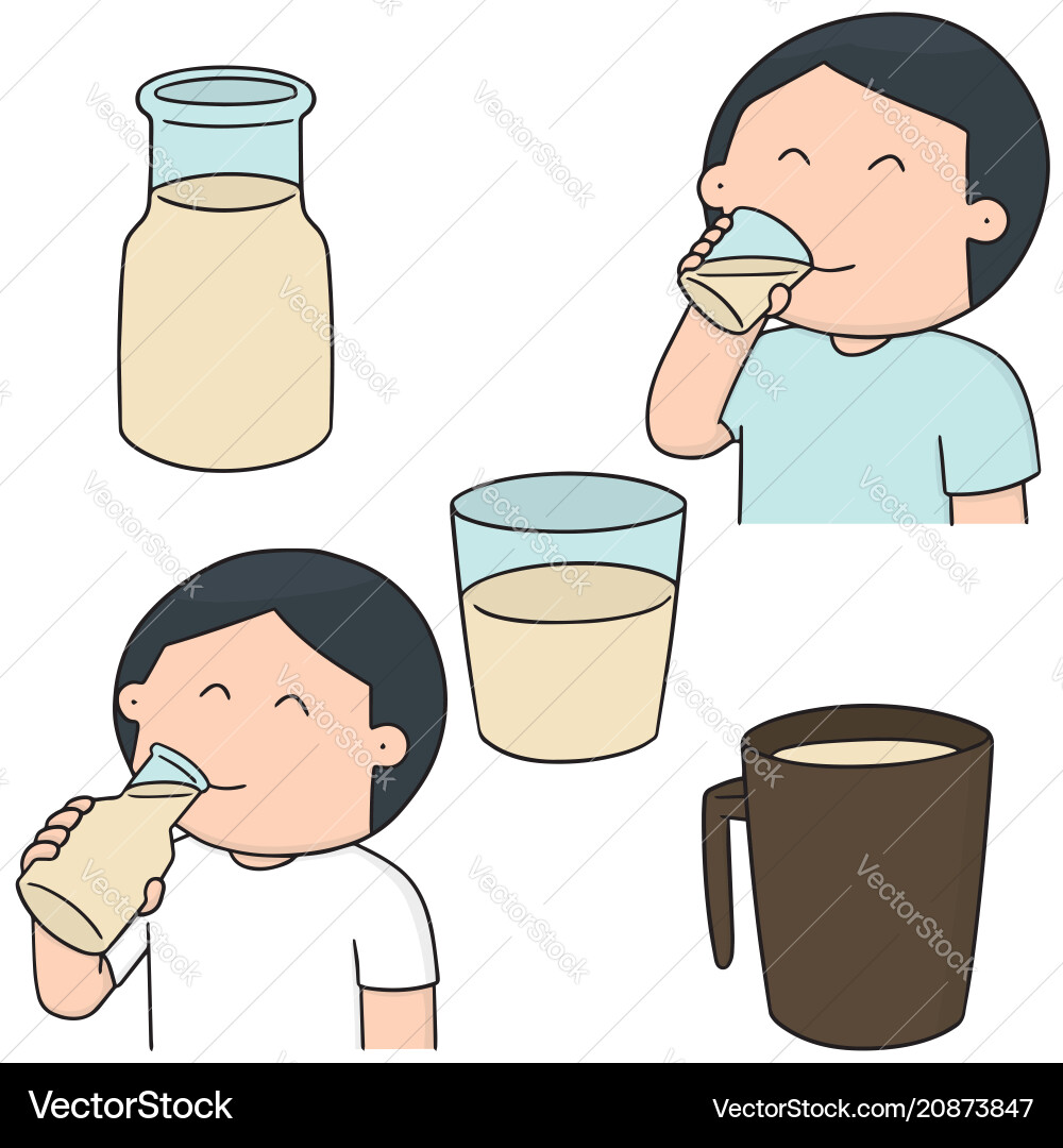 Set of man drinking milk Royalty Free Vector Image