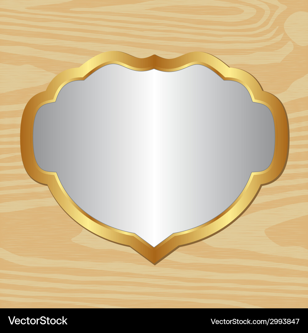 Wooden board with golden frame Royalty Free Vector Image