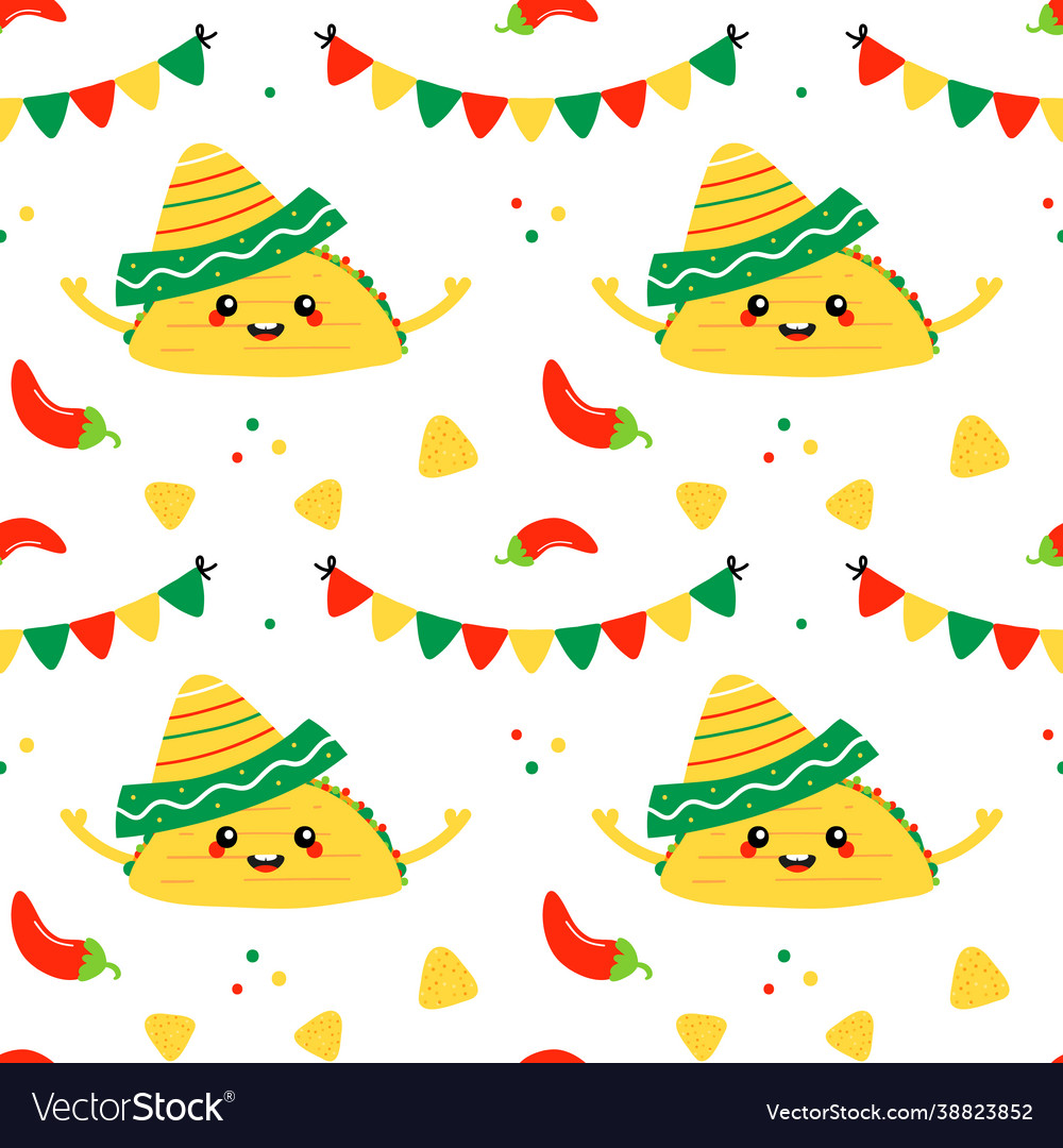 Cinco de mayo pattern with taco character garlands