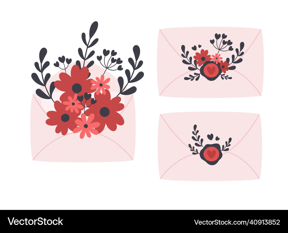Envelope with flowers leaves and branches love Vector Image