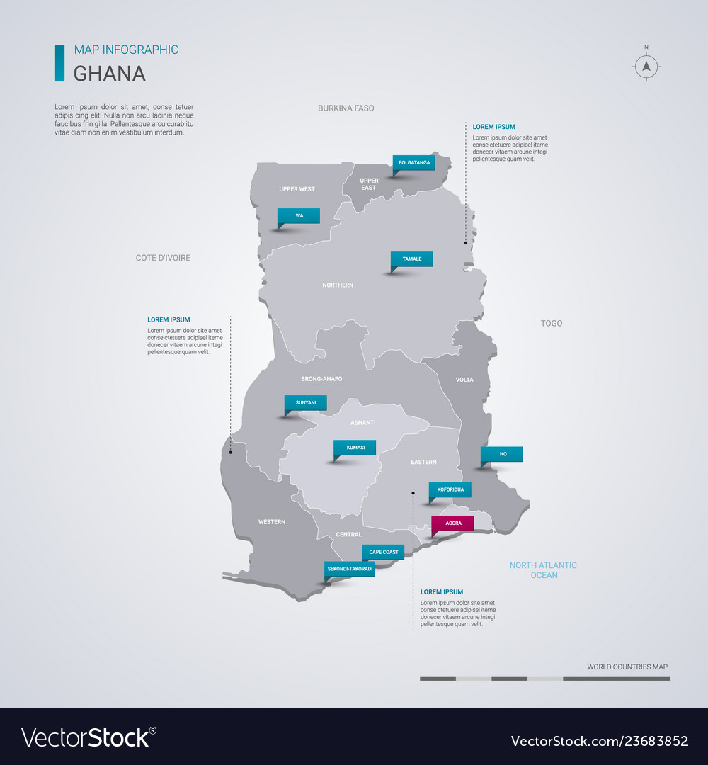 Ghana map with infographic elements pointer marks Vector Image