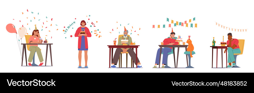 Isolated sad lonely characters celebrate Vector Image