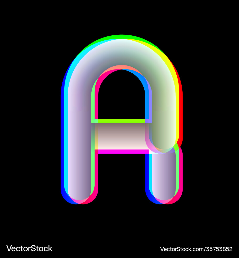 Letter a in neon glitch style Royalty Free Vector Image
