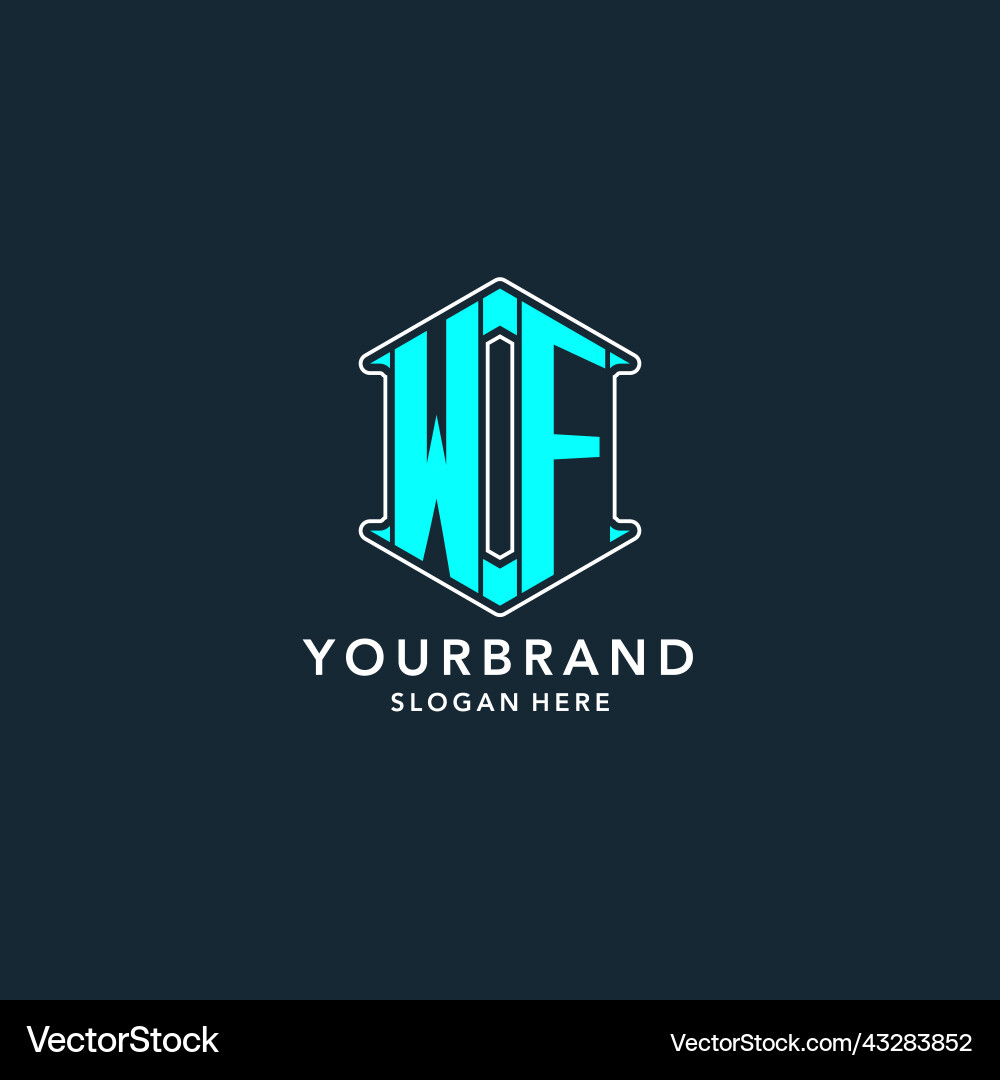 Letter wf logo with hexagon shape geometric style Vector Image