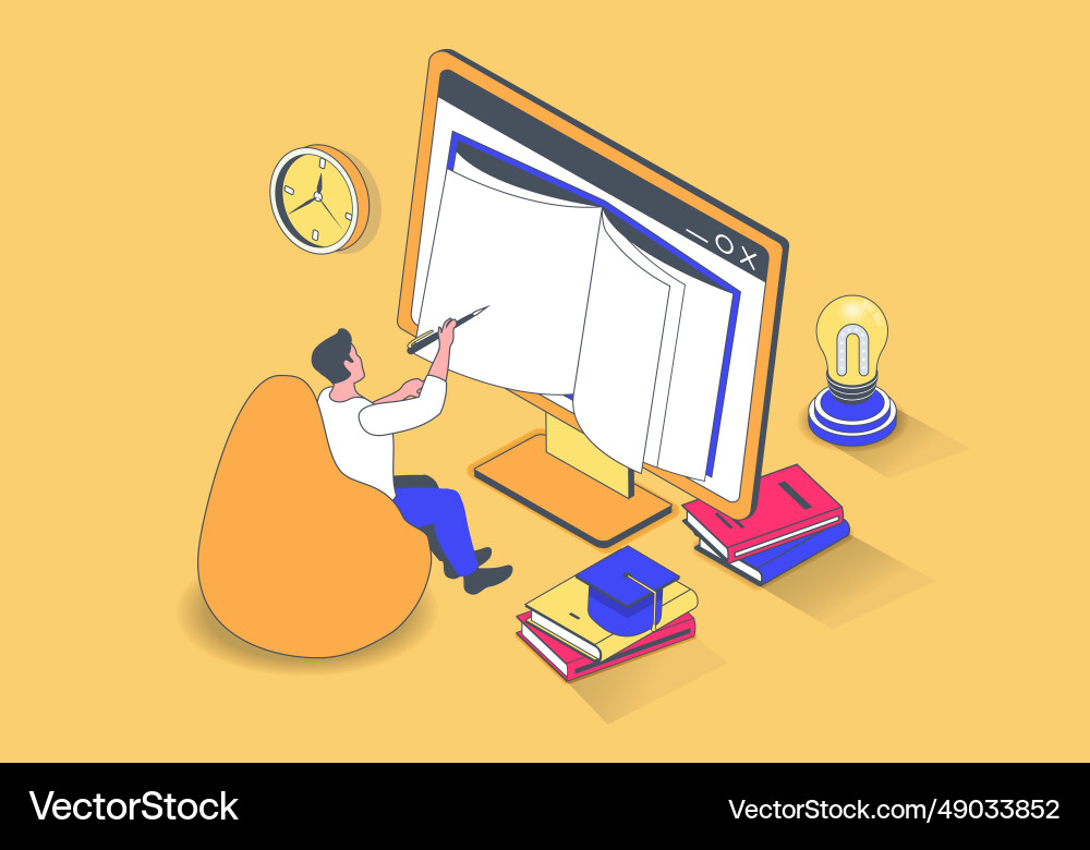 Online education concept in 3d isometric design Vector Image