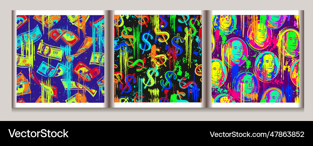 Pop art money patterns with dollar bills sign Vector Image