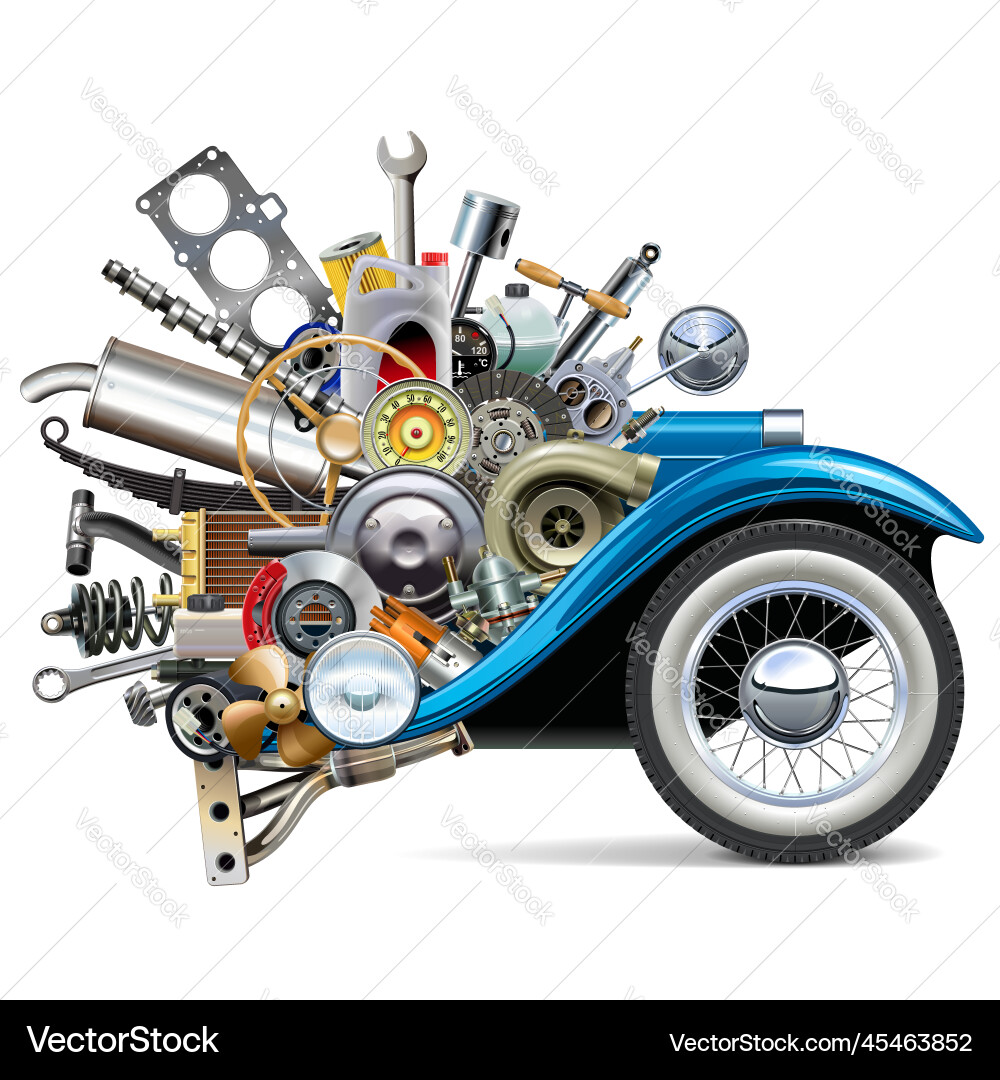 Retro car wheel with spares Royalty Free Vector Image