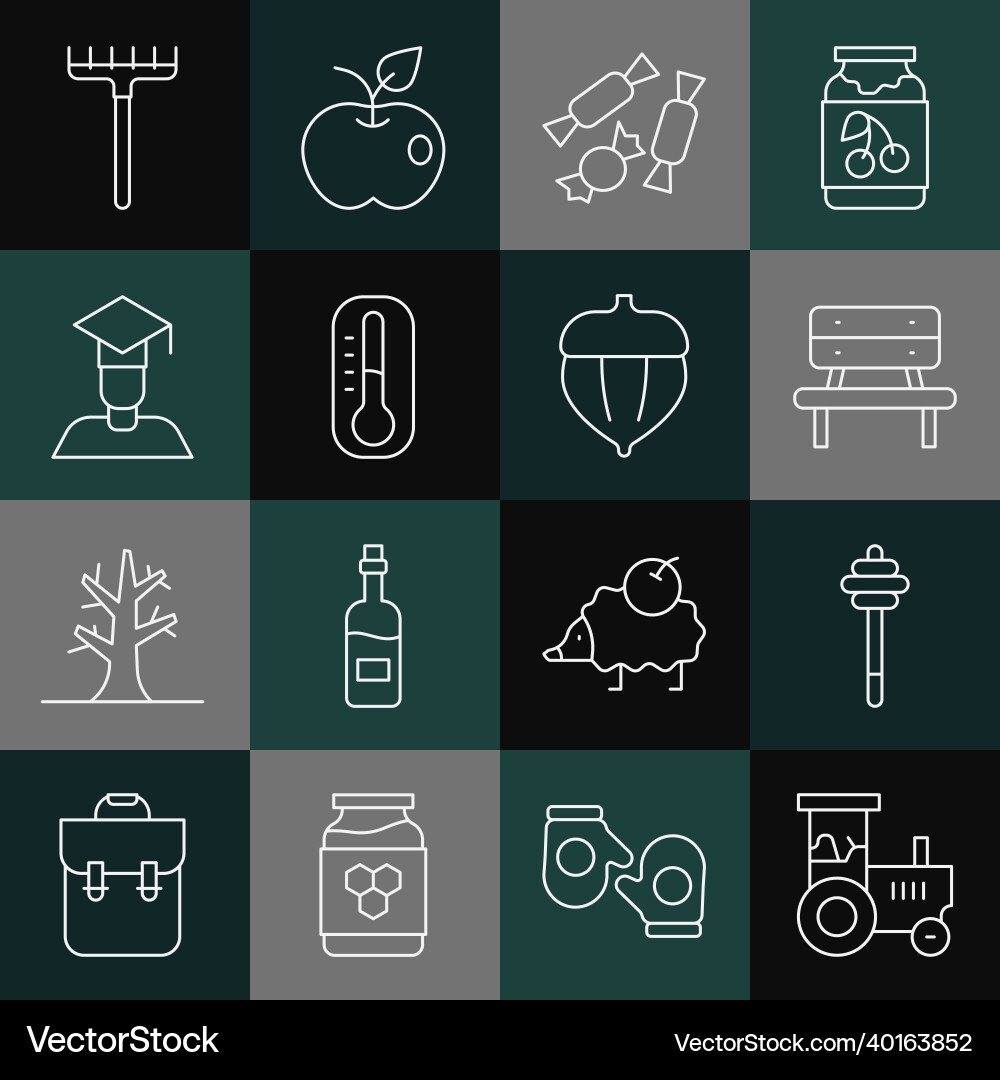 Set line tractor honey dipper stick bench candy Vector Image