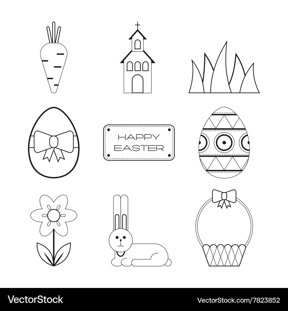 Set of easter outline flat icons collection Vector Image