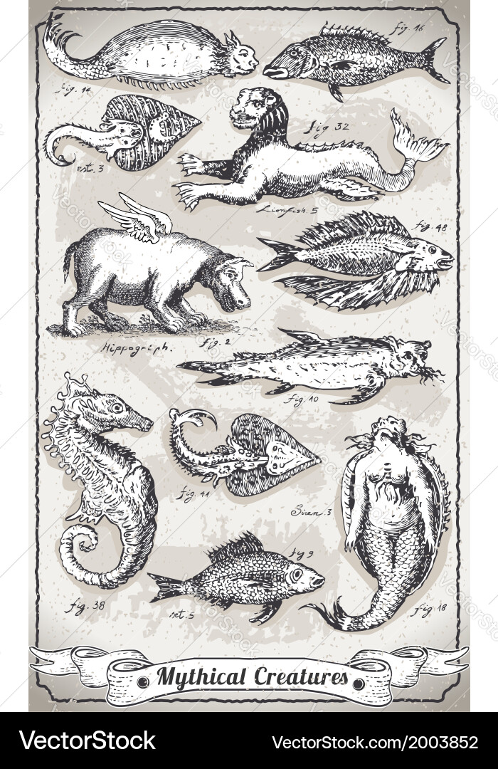 Vintage Set of Mythical Creatures Royalty Free Vector Image