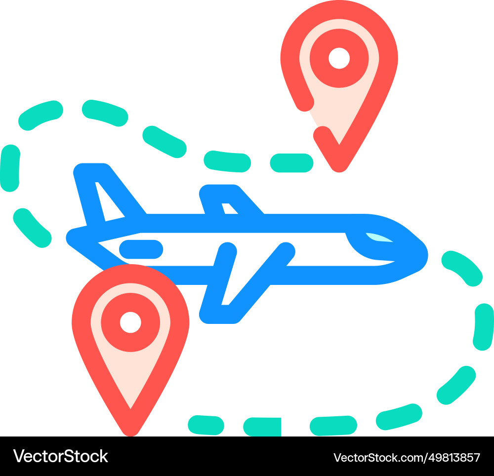 Airplane track map location color icon Royalty Free Vector