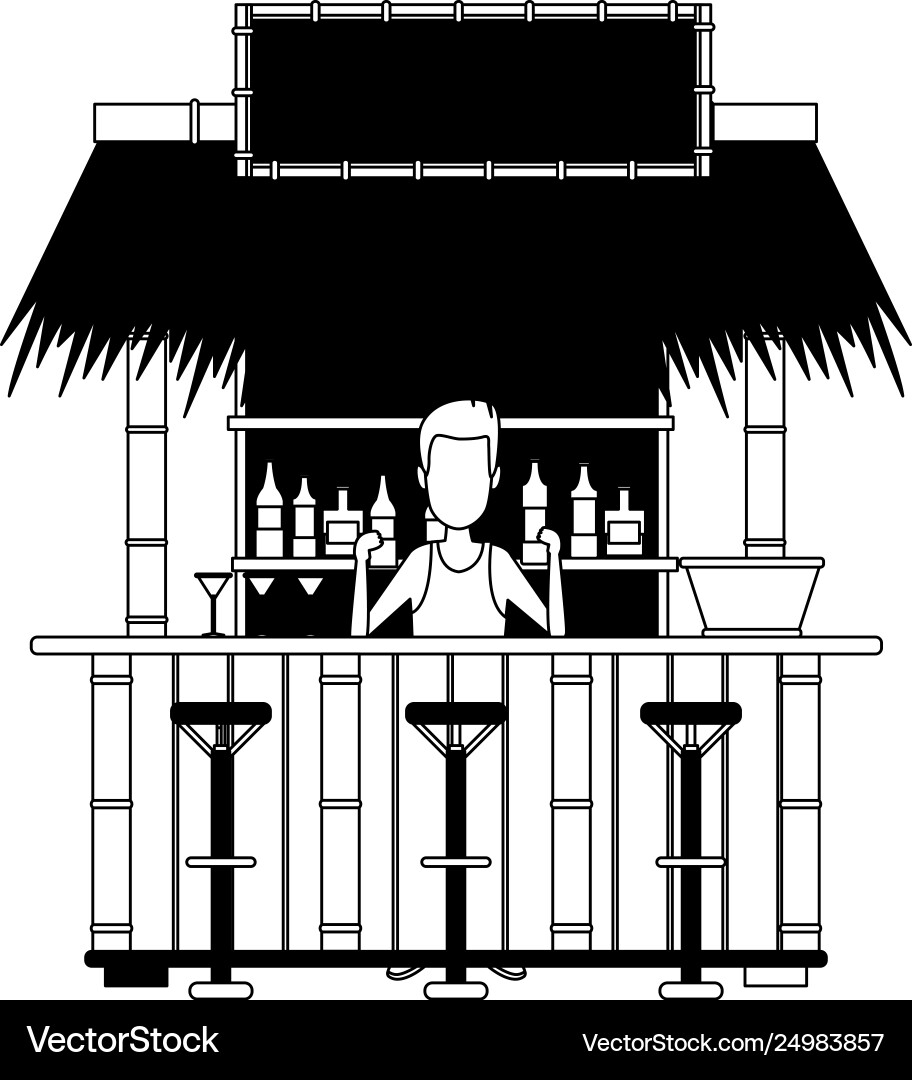 Bar beach kiosk in black and white Royalty Free Vector Image