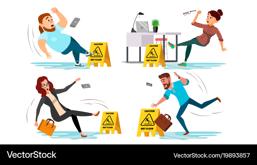 Caution wet floor sign people slips Royalty Free Vector