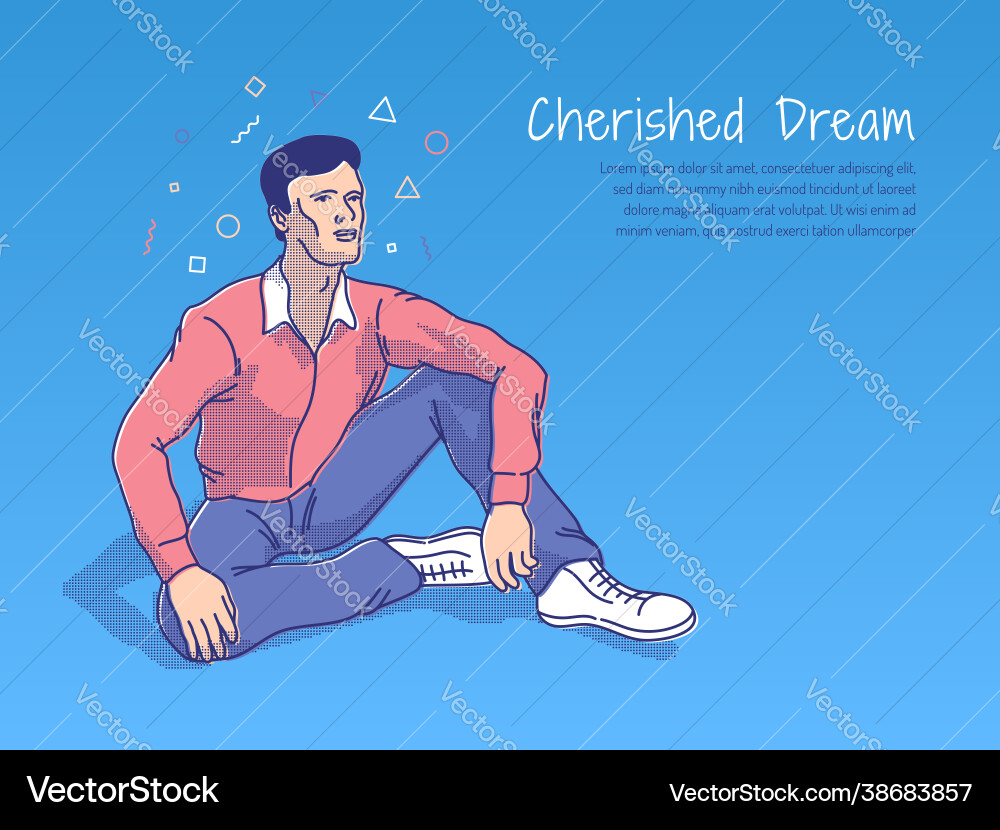 Dreamer man sits on ground and looks Royalty Free Vector