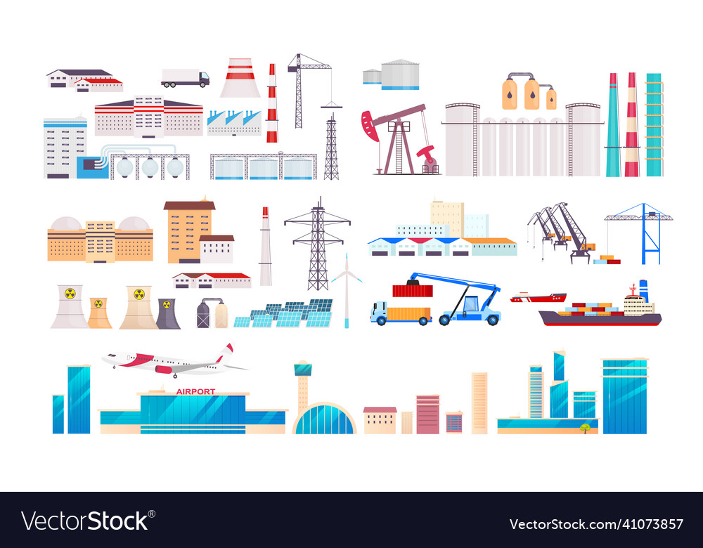 Factory cartoon objects set Royalty Free Vector Image