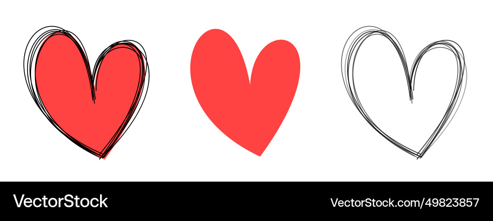 Red pen drawn scribbled heart icons happy Vector Image