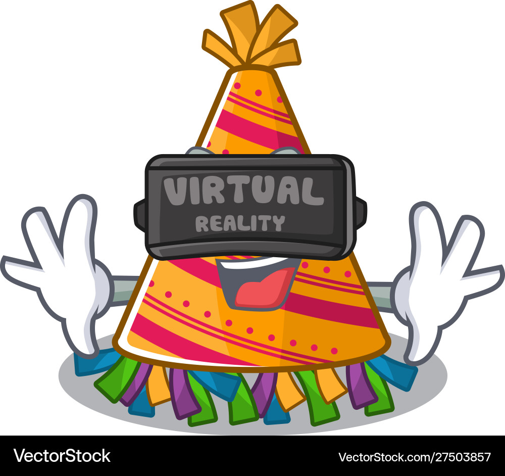 Virtual reality party hat cartoon with character Vector Image