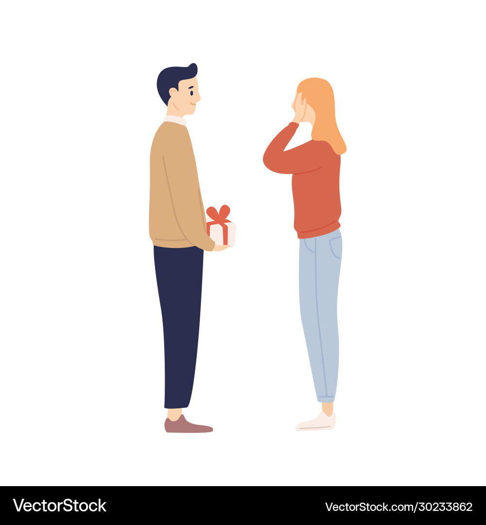 Cartoon man holding gift box standing in front Vector Image
