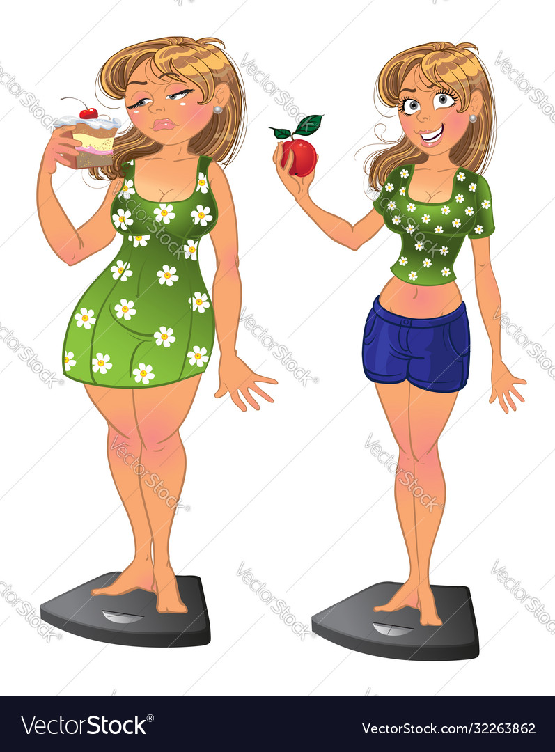 Fat Girl And Slim After Sport And Diet Royalty Free Vector