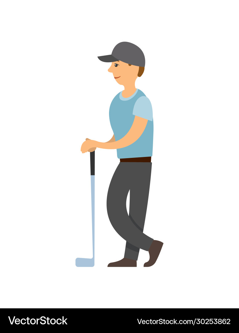 Golf player man with stick playing game poster Vector Image