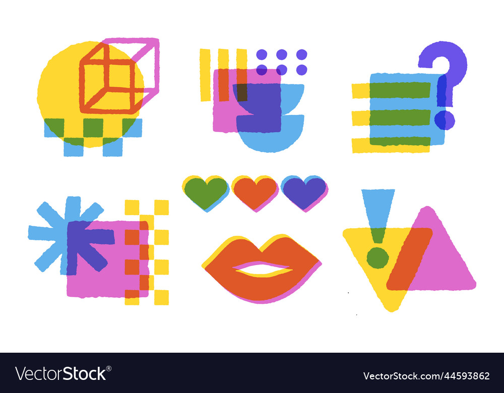 Hand drawn risograph element set Royalty Free Vector Image