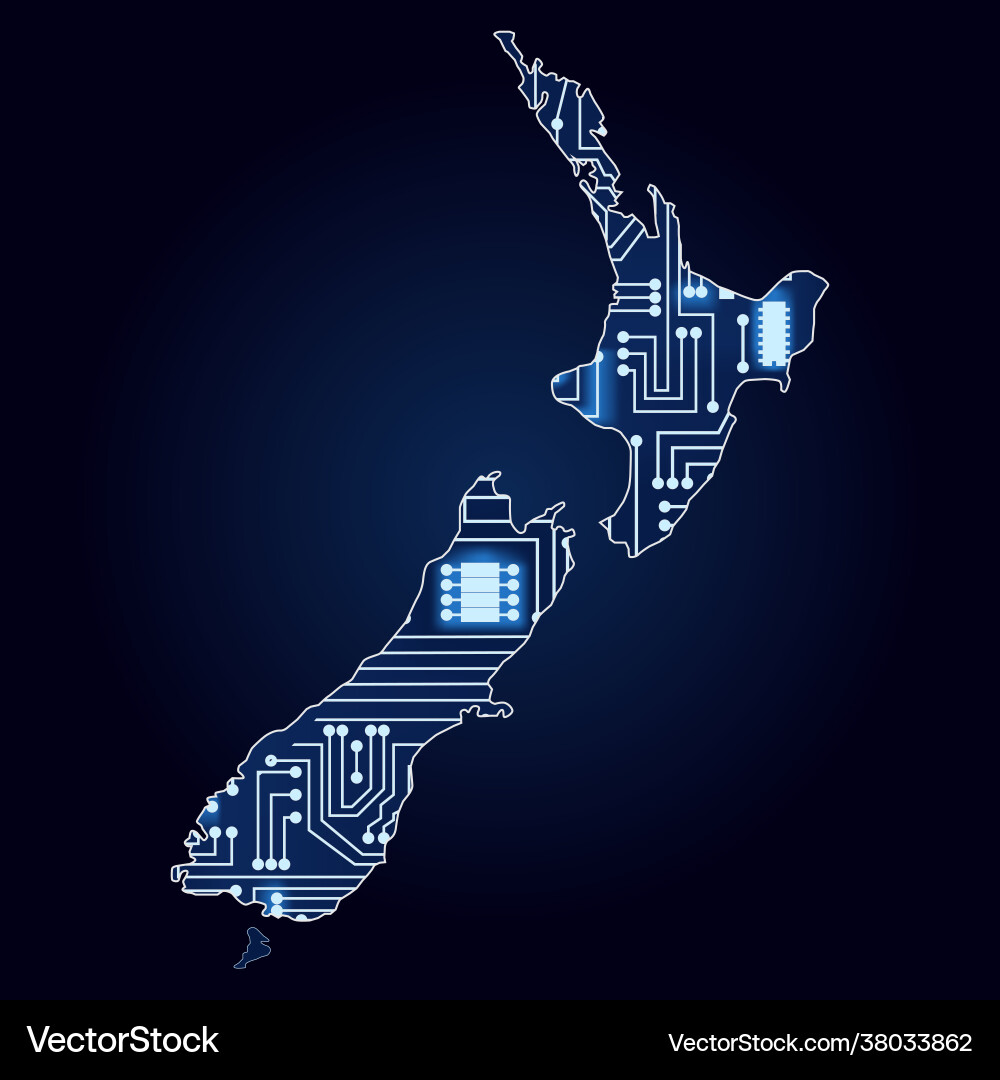 Map new zealand with electronic circuit Royalty Free Vector