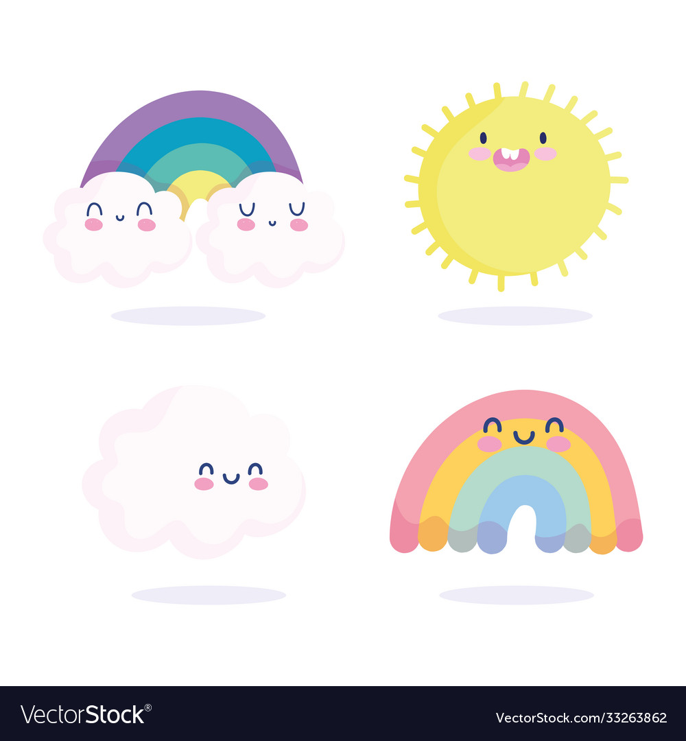 Rainbows clouds sun spring season nature cartoon Vector Image