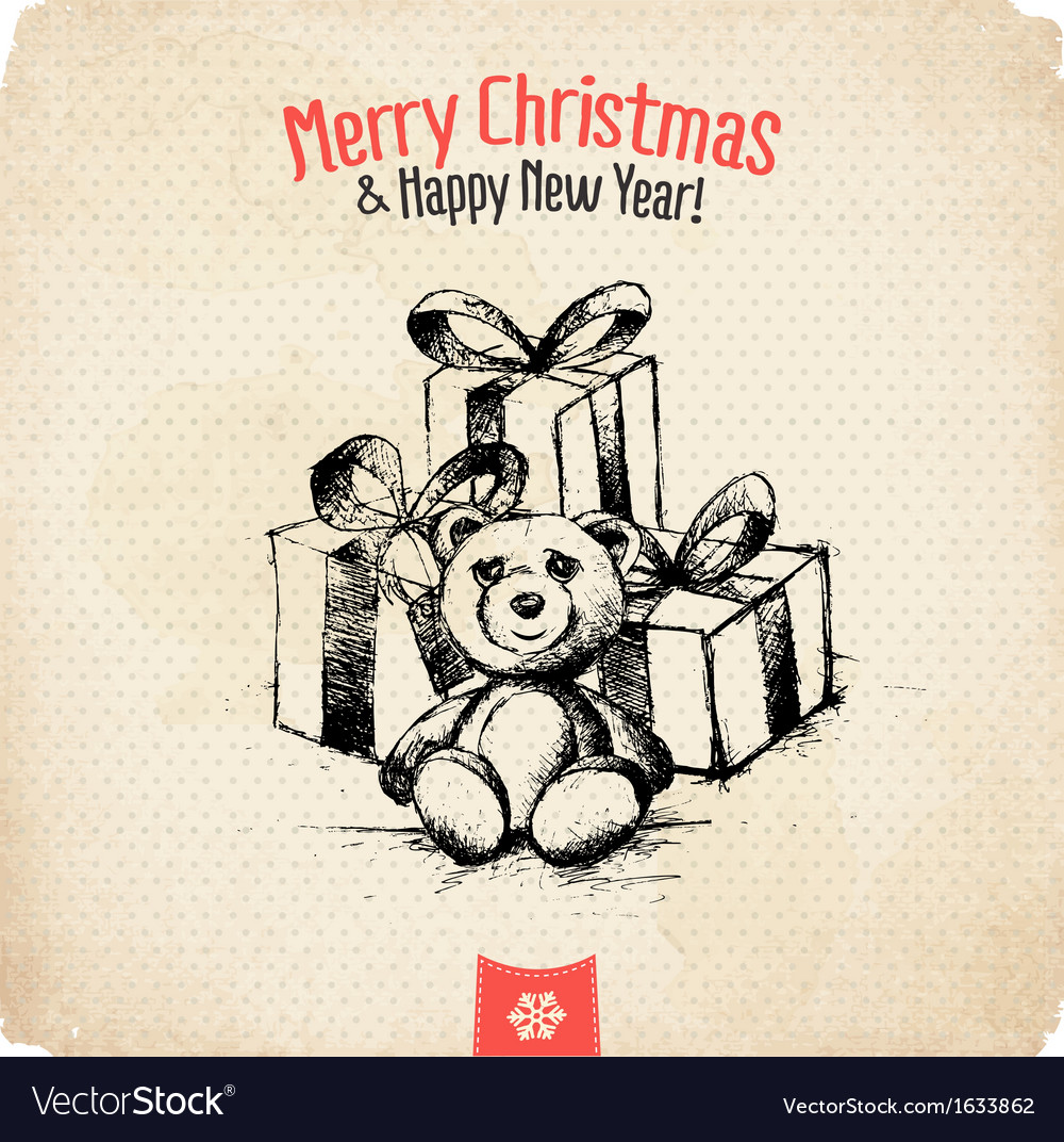 Retro vintage hand drawn christmas greeting card Vector Image Retro vintage hand drawn christmas greeting card Vector Image