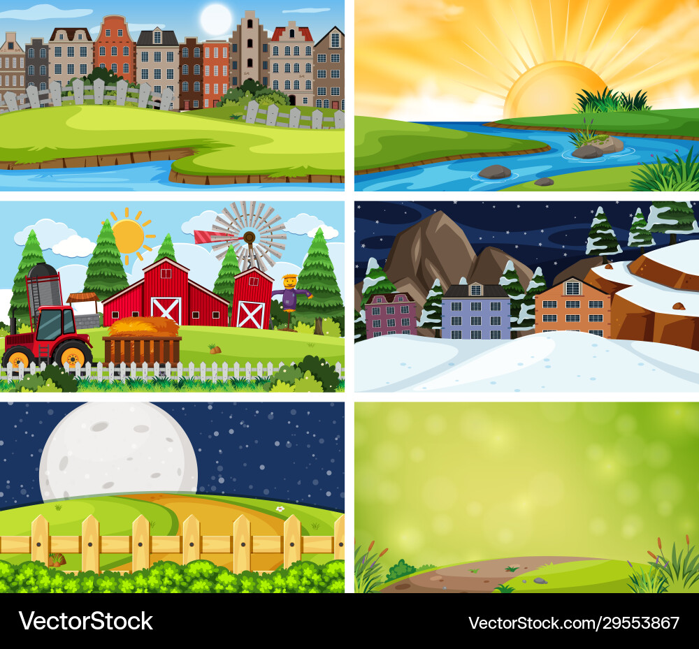 A set outdoor scene including building Royalty Free Vector
