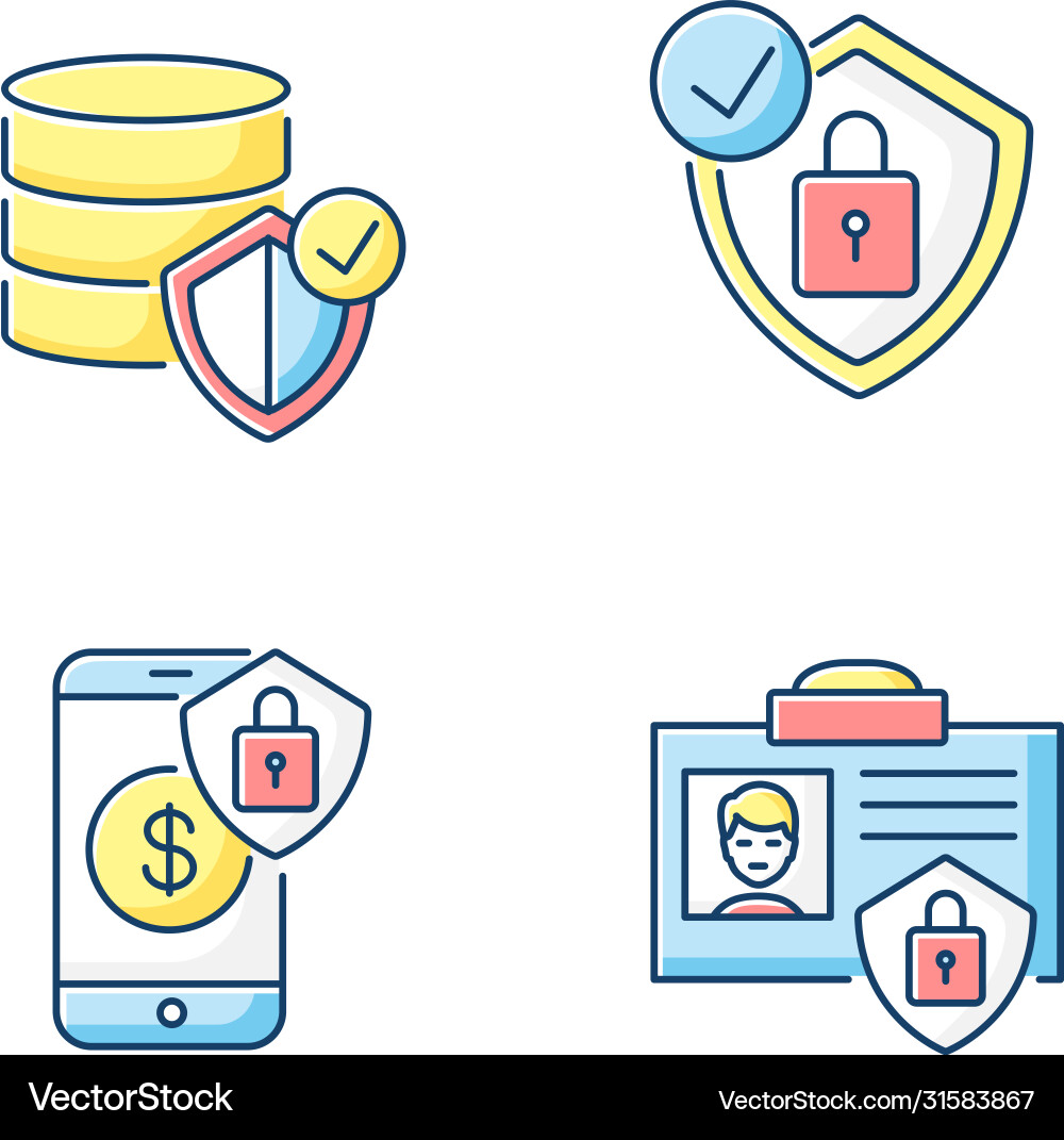 Cybersecurity rgb color icons set Royalty Free Vector Image