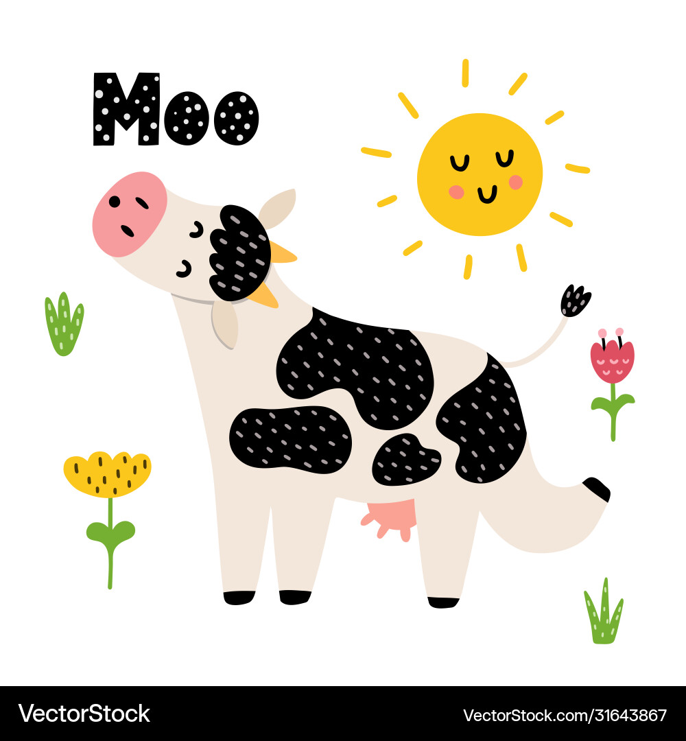 Moo card with a funny cow Royalty Free Vector Image