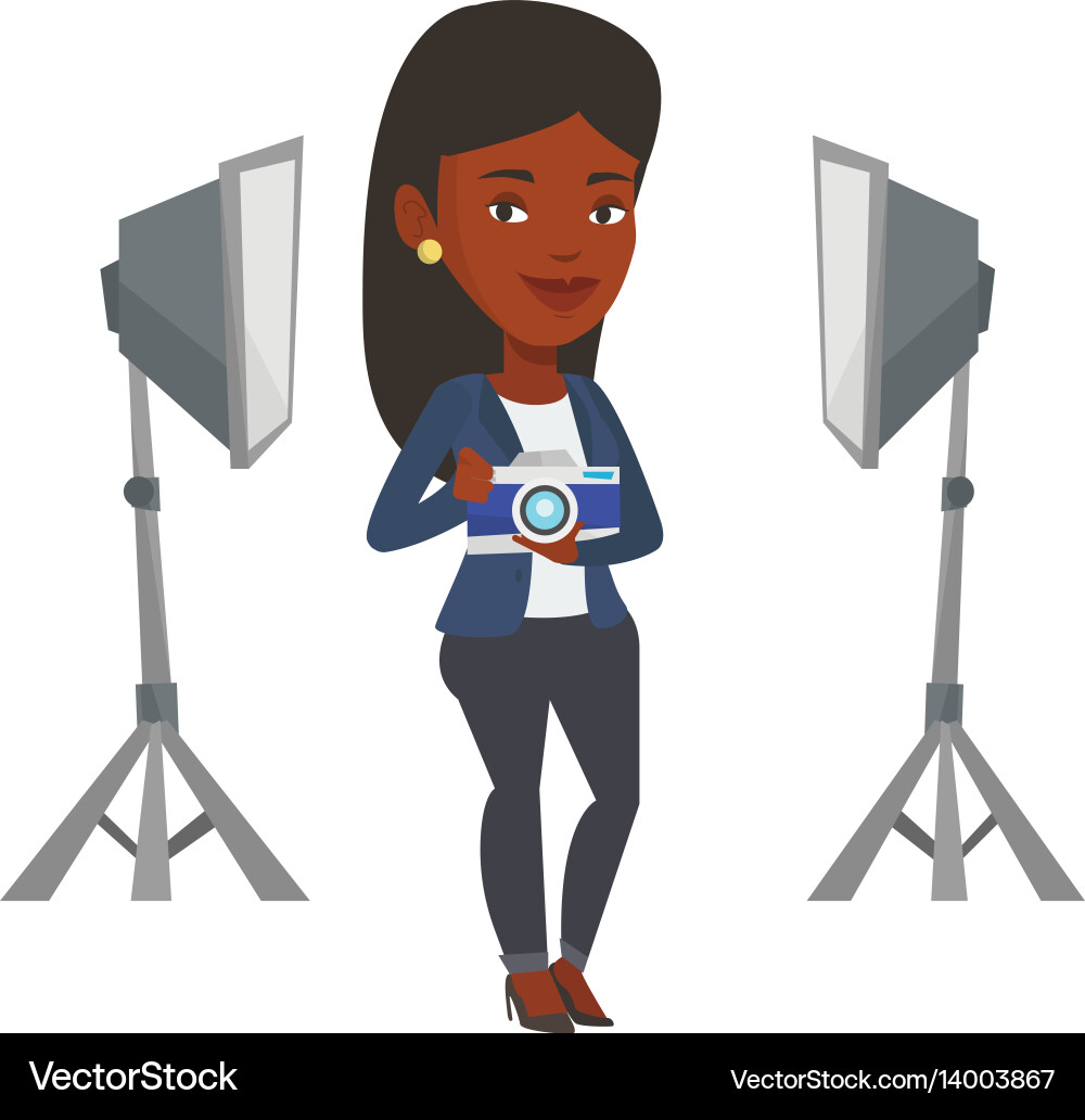 Photographer with camera in photo studio Vector Image