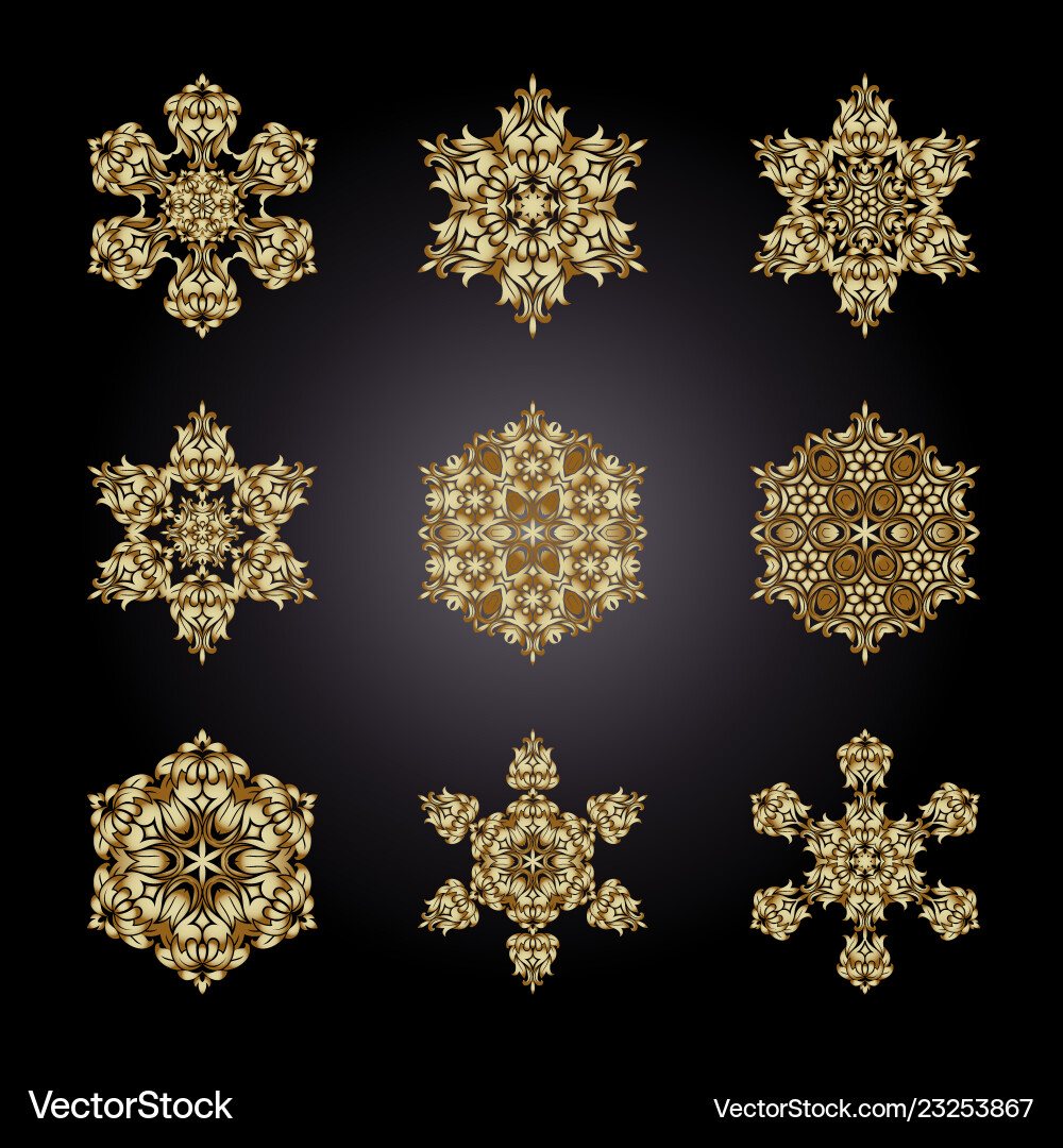 Set golden ornament element in the form Royalty Free Vector