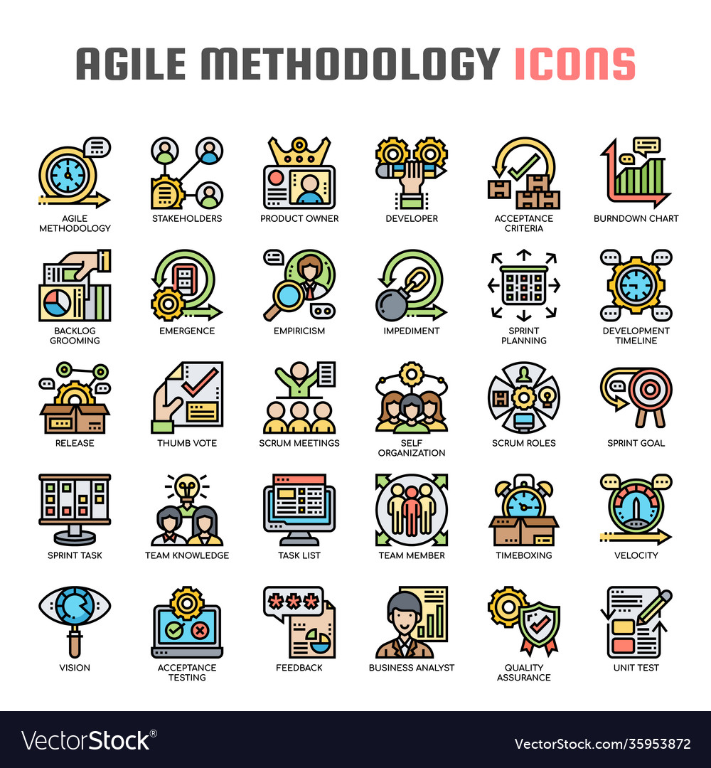 Agile methodology thin line and pixel perfect Vector Image