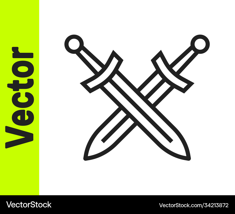 Black line crossed medieval sword icon isolated Vector Image
