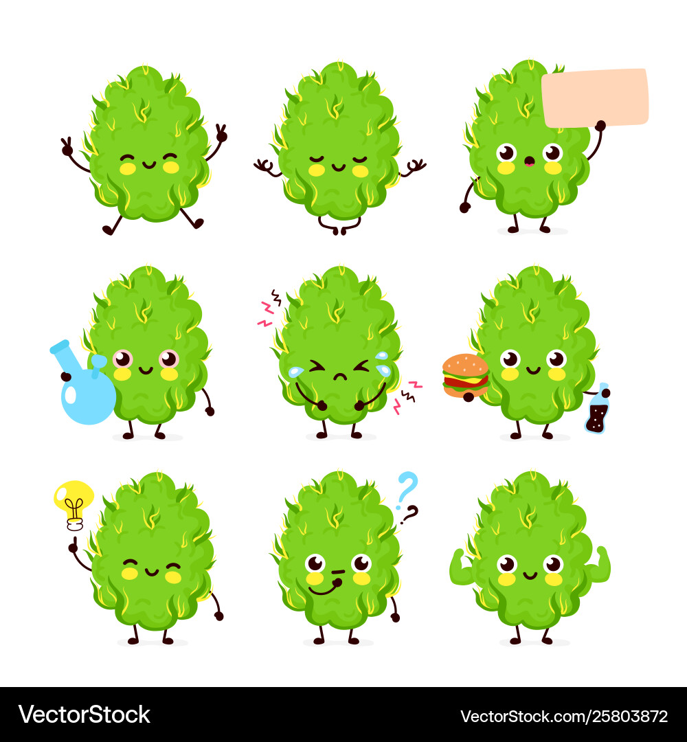 Cute funny smiling happy marijuana weed bud Vector Image