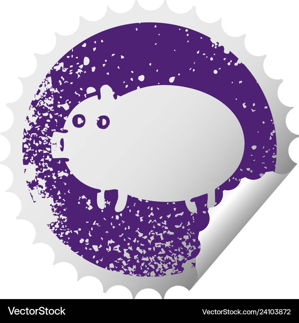 Distressed circular peeling sticker symbol fat pig
