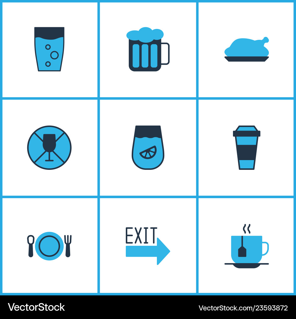 Eating icons colored set with chicken restaurant Vector Image