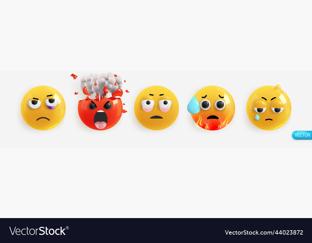 Emotion realistic 3d render set icon smile emoji Vector Image