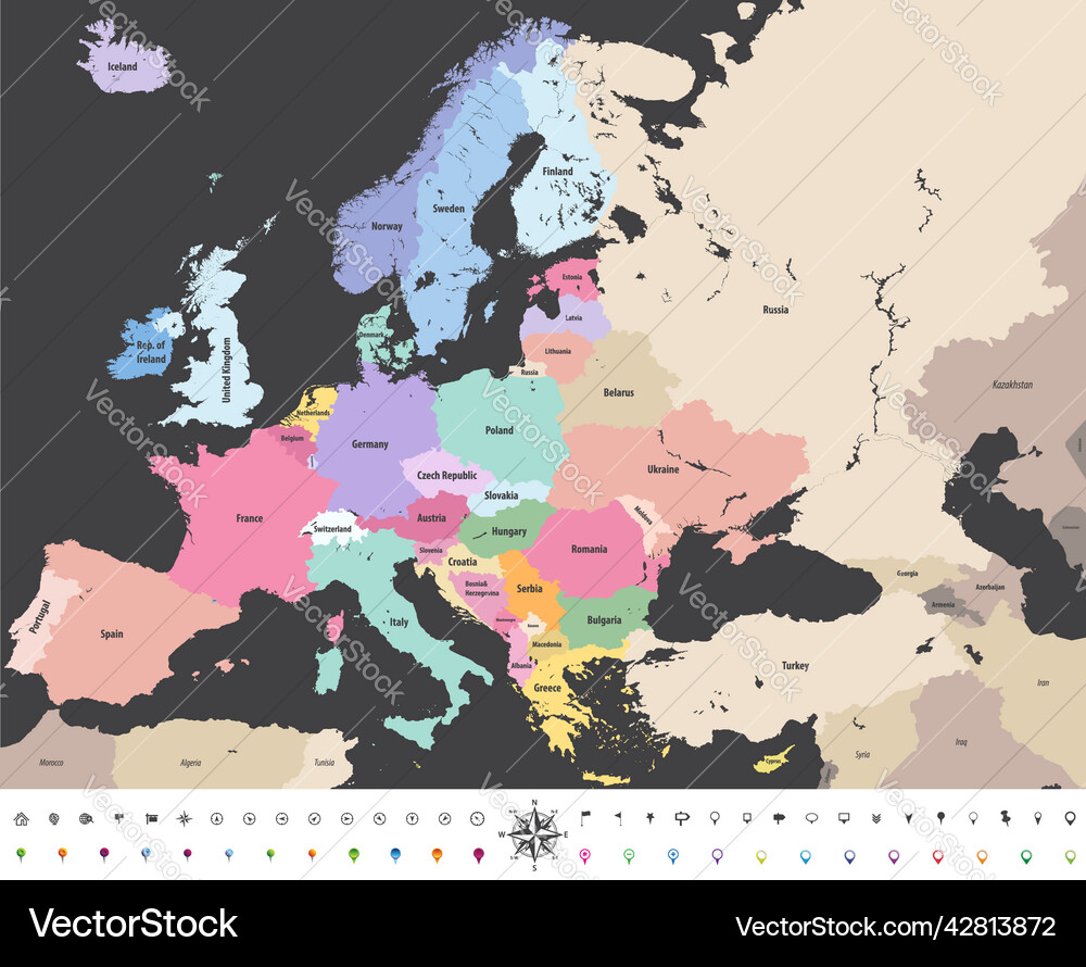 Europe high detailed map Royalty Free Vector Image