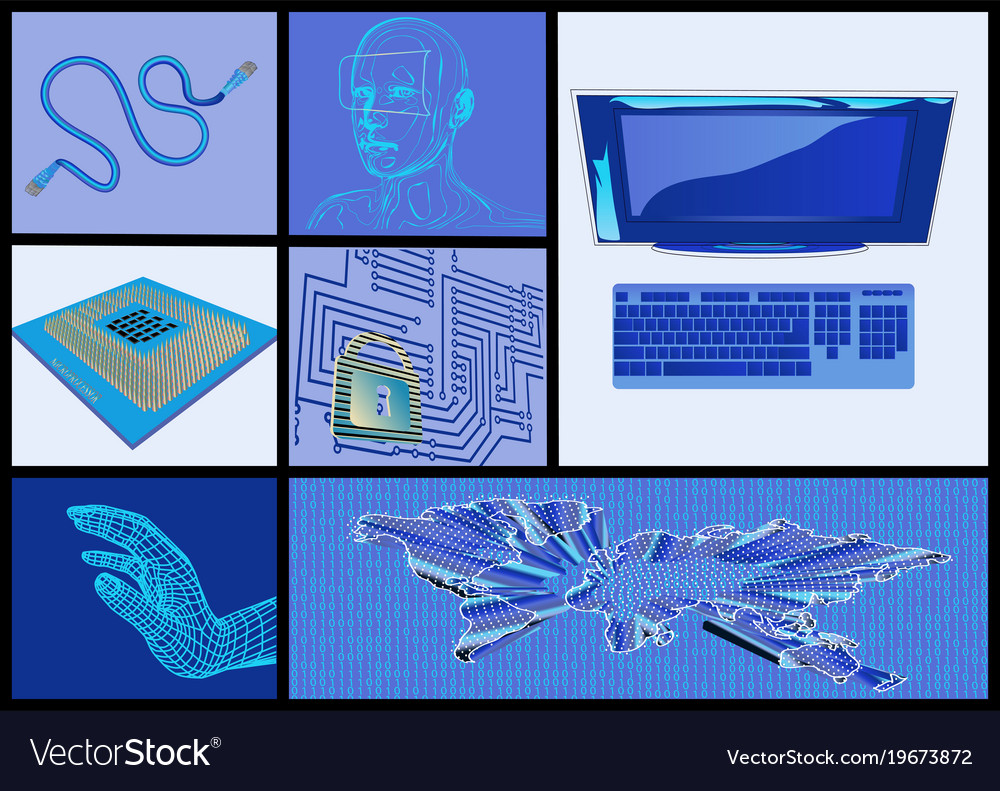 Internet and computer technologies set Royalty Free Vector