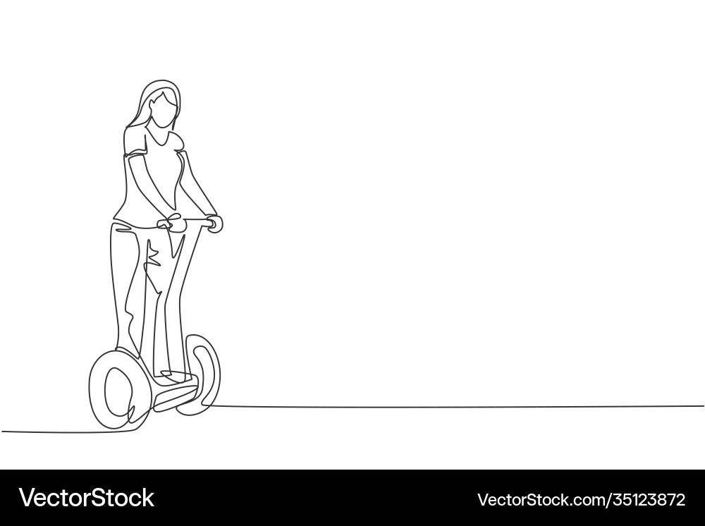 One continuous line drawing young happy woman Vector Image